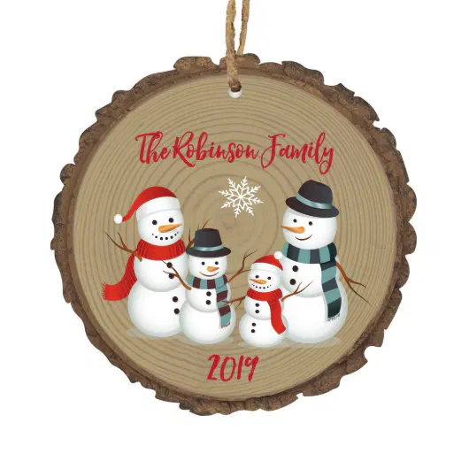 Rustic Snow Family Wooden Christmas Ornament | Zazzle