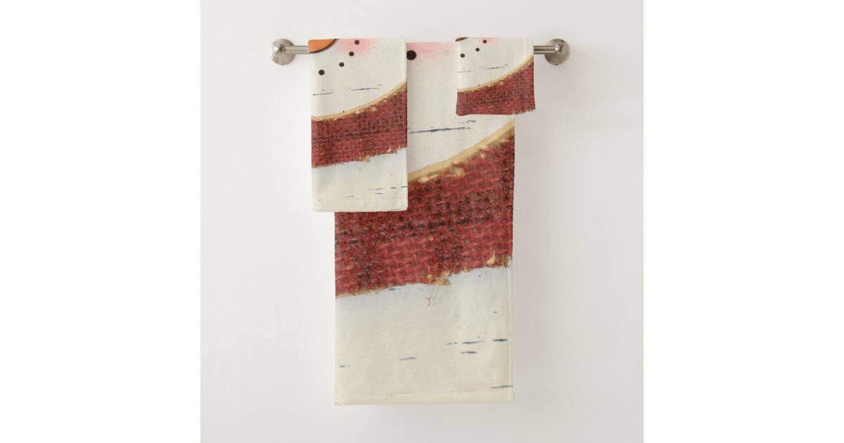 Rustic snowman bath towel set | Zazzle