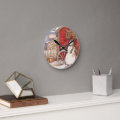 Rustic Snowman Winter Scene Round Clock | Zazzle