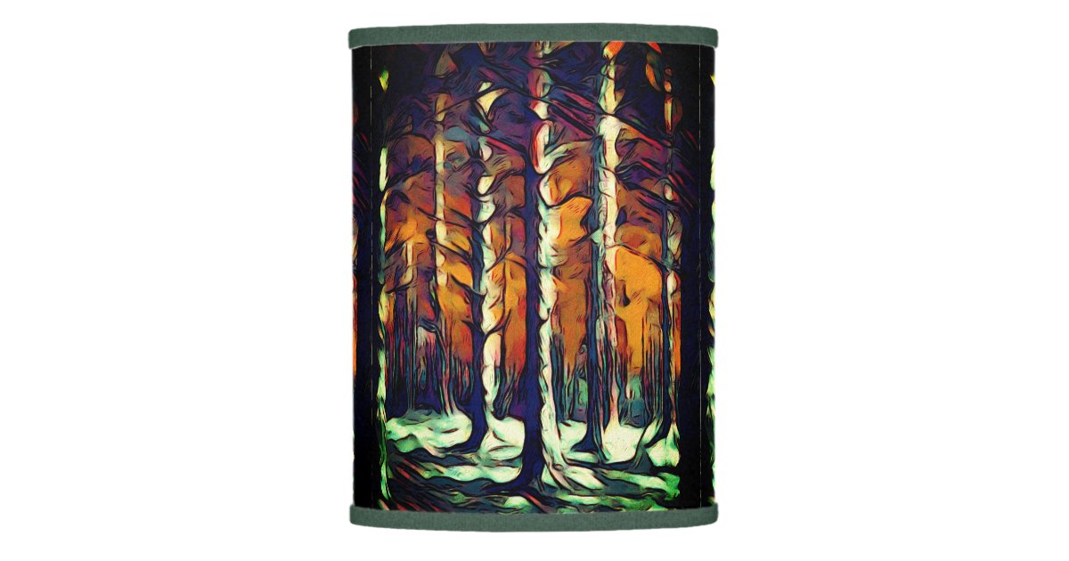 Rustic snowy winter forest tree lamp shade | Zazzle
