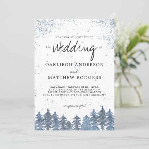 Rustic Snowy Winter Forest Wedding Invitation | Zazzle