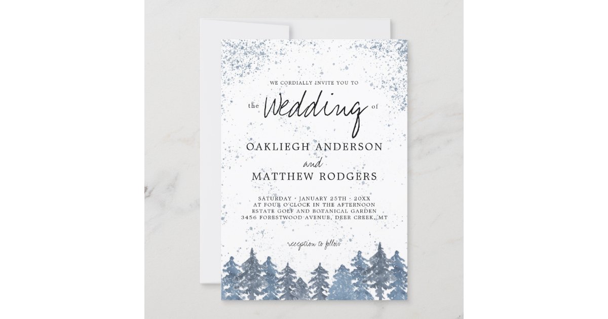 Rustic Snowy Winter Forest Wedding Invitation | Zazzle