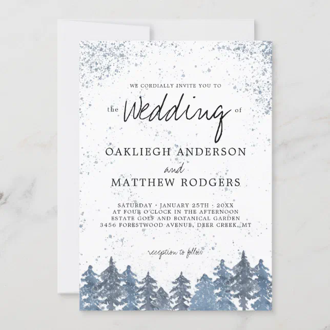 Rustic Snowy Winter Forest Wedding Invitation | Zazzle
