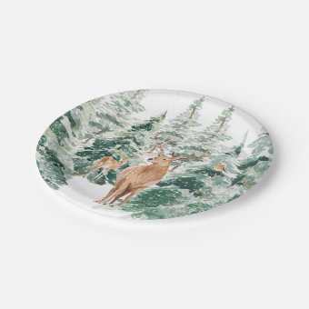 Rustic Snowy Winter Woodland Deer Paper Plates | Zazzle