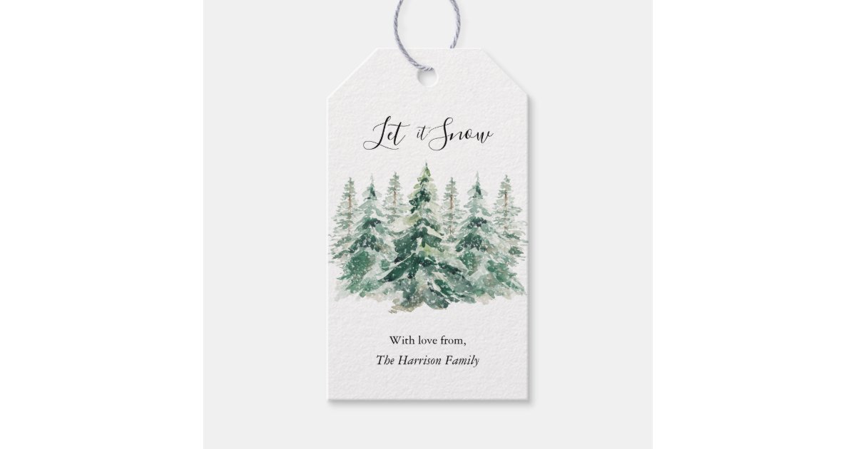 Rustic Snowy Winter Woodland Pine Trees Gift Tag | Zazzle