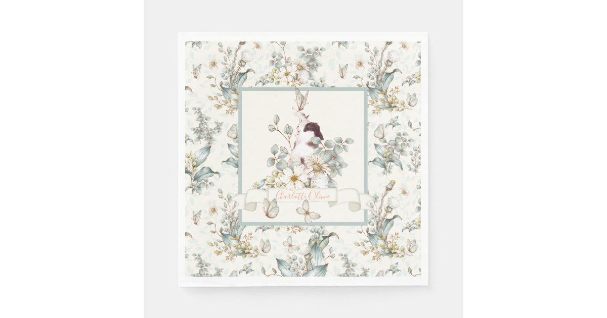 Rustic Some Bunny is One Floral Girl Cottagecore Napkins | Zazzle