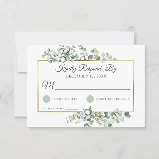 Rustic Southern Cotton Boll Botanical Wedding RSVP Card | Zazzle