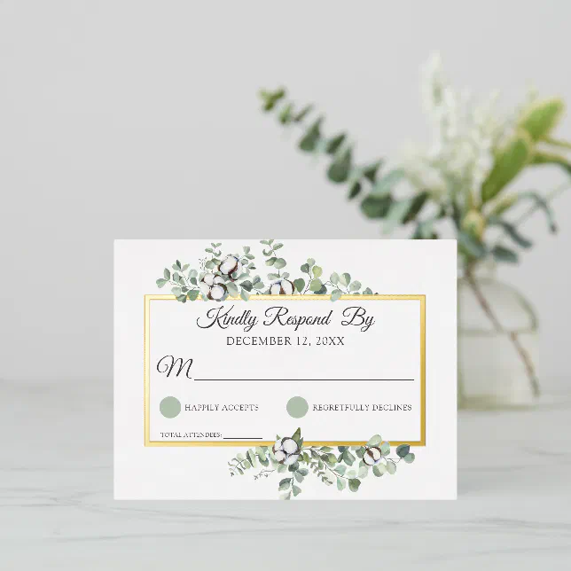 Rustic Southern Cotton Boll Botanical Wedding RSVP Foil Invitation ...