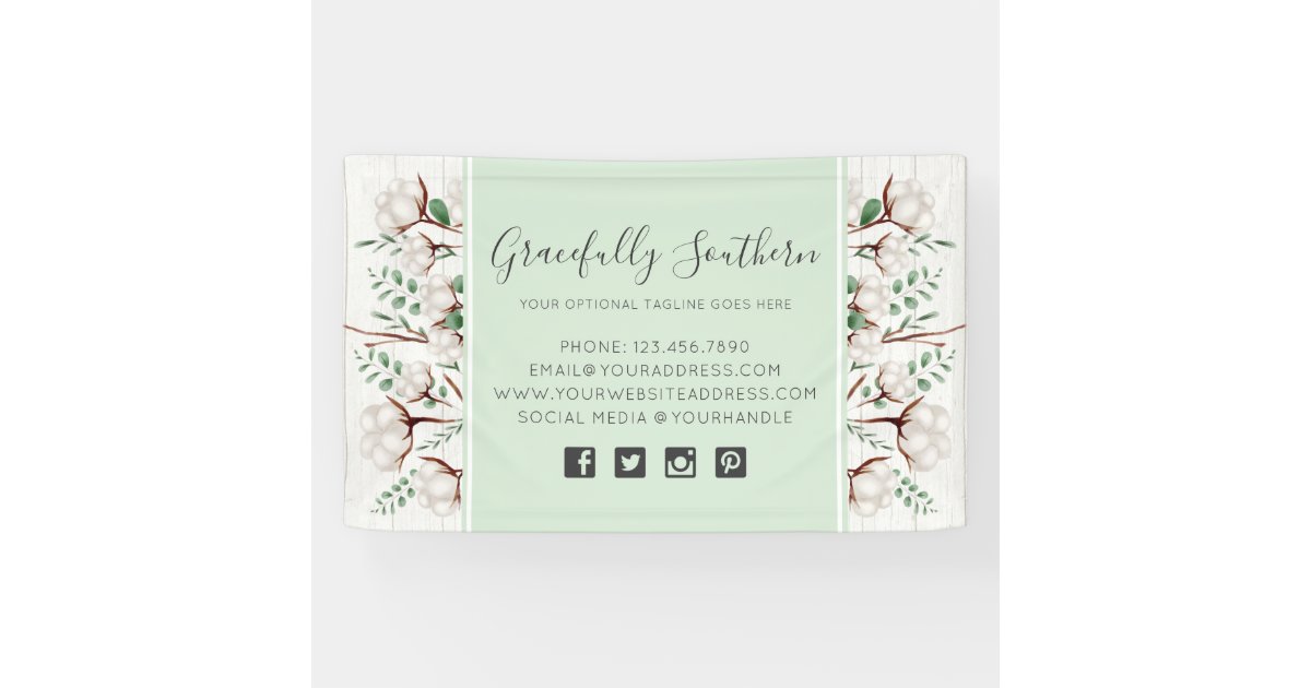 Rustic Southern Cotton Flowers on White Barn Wood Banner | Zazzle