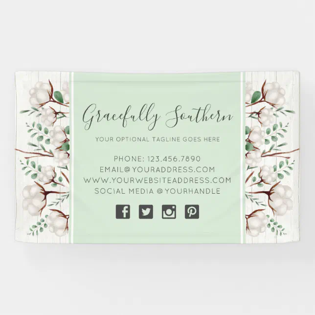 Rustic Southern Cotton Flowers on White Barn Wood Banner | Zazzle