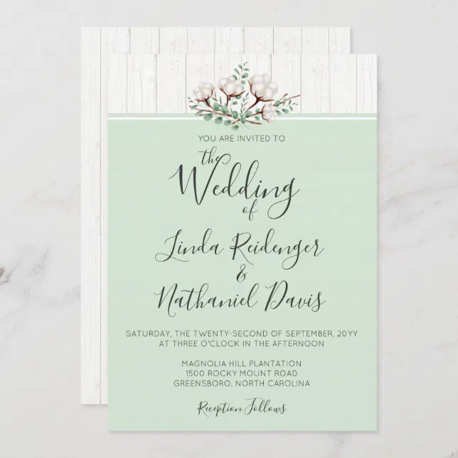 Rustic Southern Cotton & Wood Wedding Invitation | Zazzle