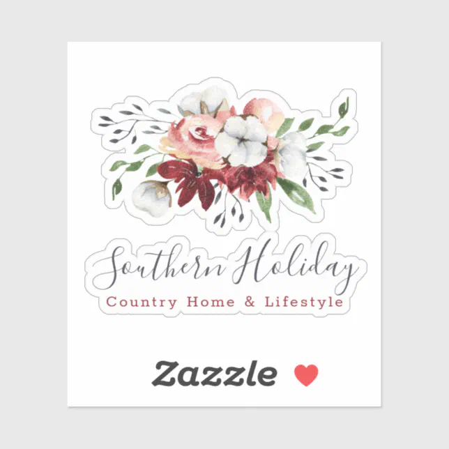 Rustic Southern Country Cotton Floral Shop Logo Sticker | Zazzle
