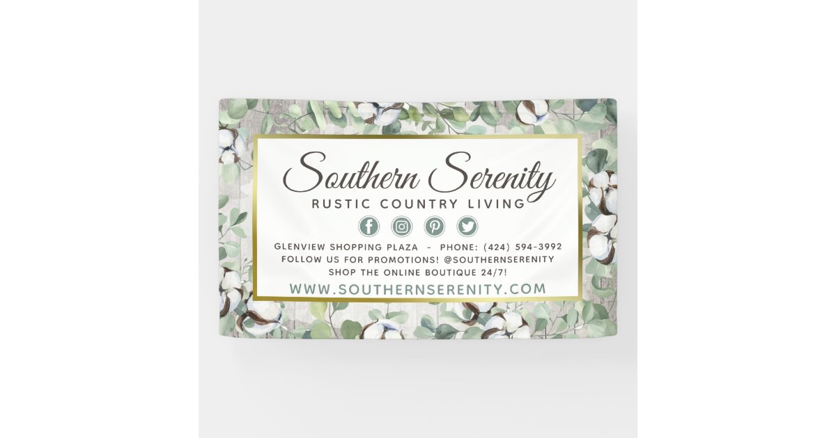 Rustic Southern Watercolor Cotton & Botanical Banner | Zazzle