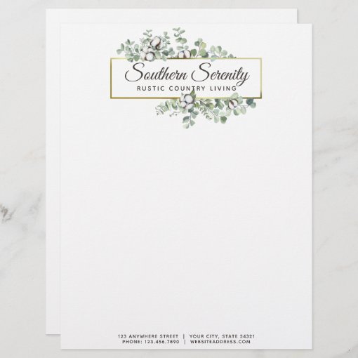 Rustic Southern Watercolor Cotton & Botanical Letterhead | Zazzle
