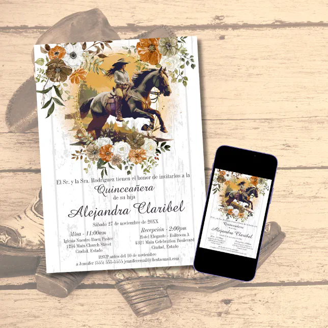 Rustic Spanish Quinceañera Mis Quince Cowgirl Invitation | Zazzle