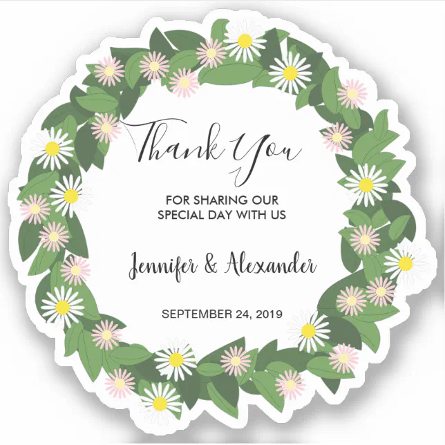 Rustic spring summer flowers Thank You wedding Sticker | Zazzle