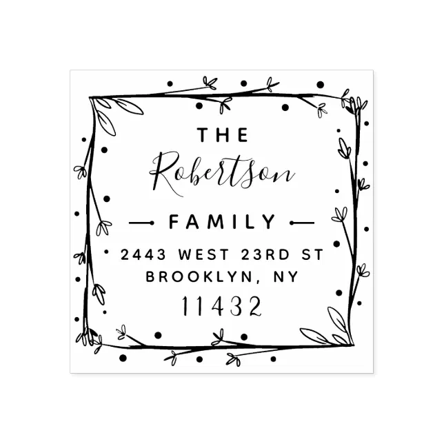 Rustic Square Stylish Script Family Return Address Rubber Stamp | Zazzle