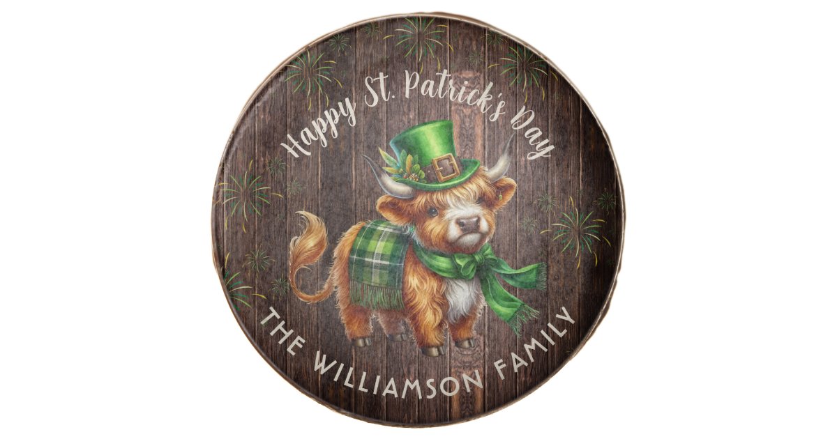 Rustic St. Patrick's Day Highland Cow Personalized Chocolate Covered ...