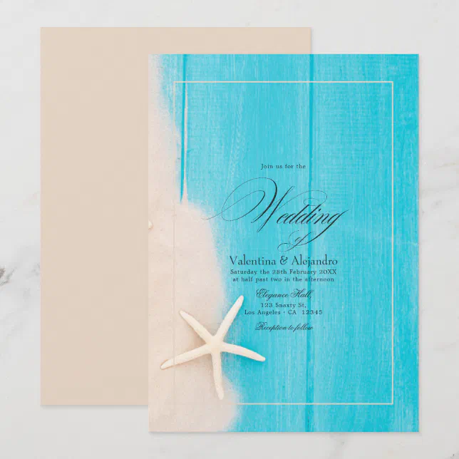 Rustic Starfish and Ocean Vibes Beach Wedding Invitation | Zazzle