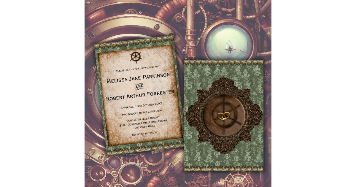 Rustic Steampunk Elegance Victorian Wedding Invitation | Zazzle