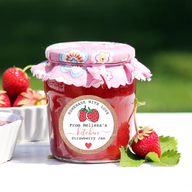 Rustic Strawberry Jam From The Kitchen Of Classic Round Sticker | Zazzle