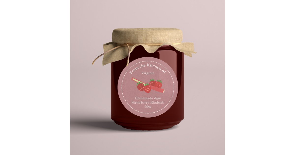 Rustic Strawberry Rhubarb Jam Label Sticker | Zazzle