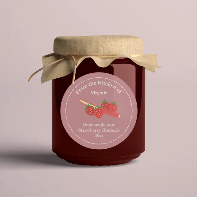 Rustic Strawberry Rhubarb Jam Label Sticker | Zazzle