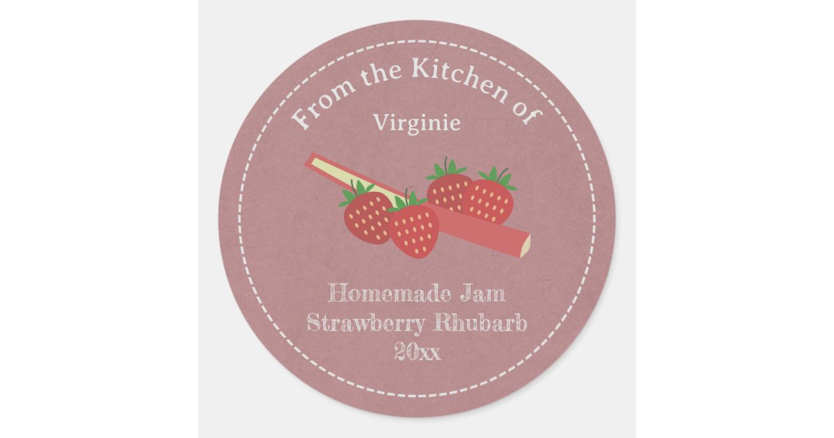 Rustic Strawberry Rhubarb Jam Label Sticker | Zazzle