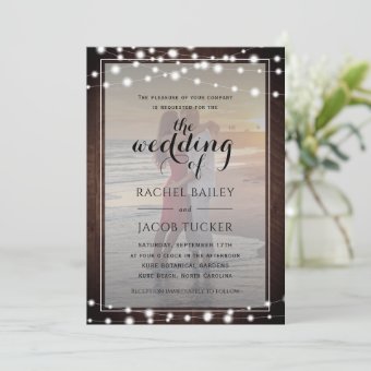 Rustic String Lights 2-photo Wedding Invitation | Zazzle