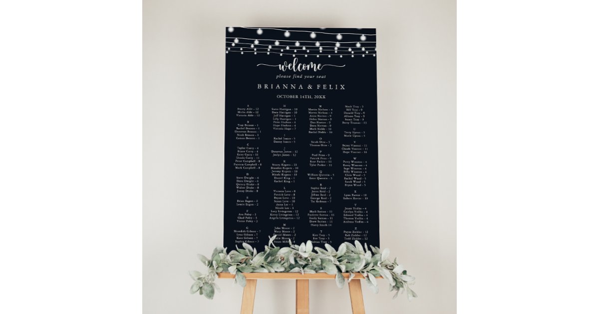 Rustic String Lights Alphabetical Seating Chart | Zazzle