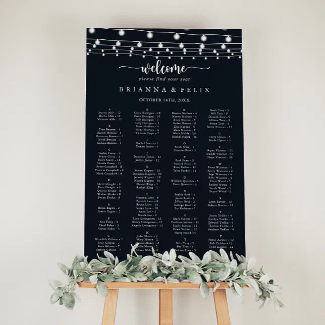 Rustic String Lights Alphabetical Seating Chart | Zazzle