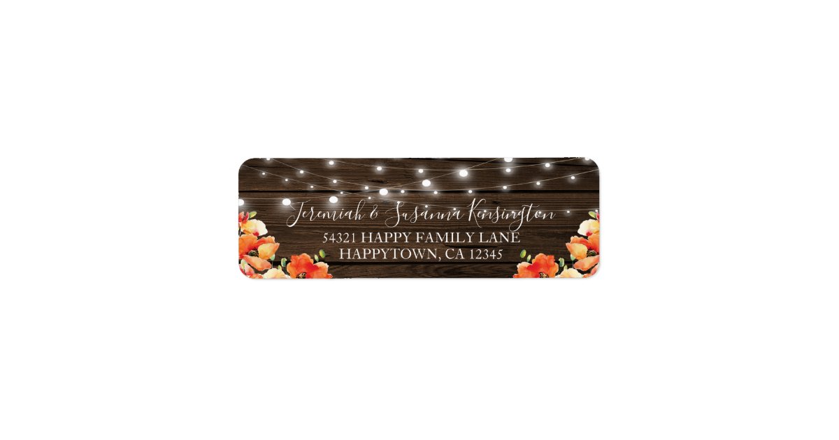 Rustic String Lights Barn Wood Floral Label | Zazzle