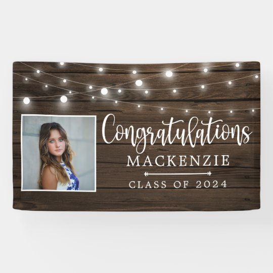 Rustic String Lights Barn Wood Graduation Photo Banner | Zazzle.com