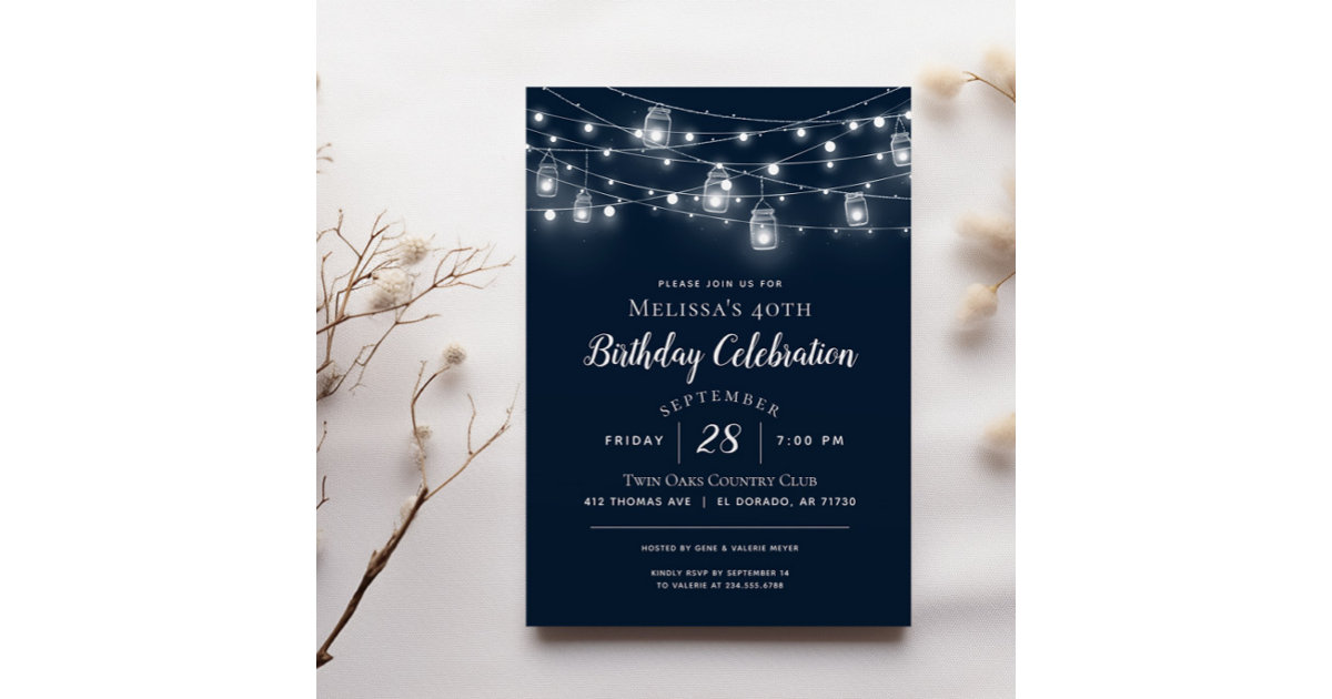Rustic String Lights Birthday Party Invitation | Zazzle
