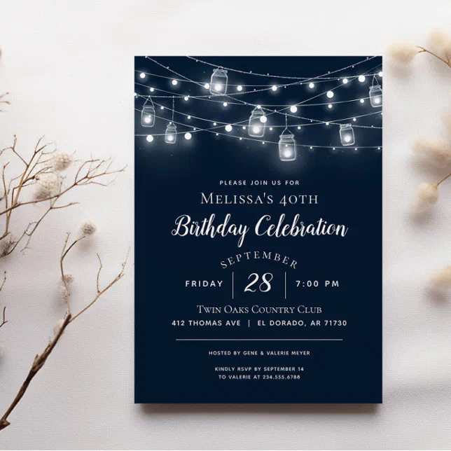 Rustic String Lights Birthday Party Invitation | Zazzle