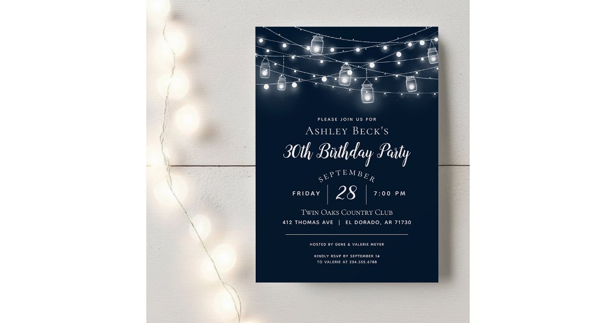 Rustic String Lights Birthday Party Invitation | Zazzle
