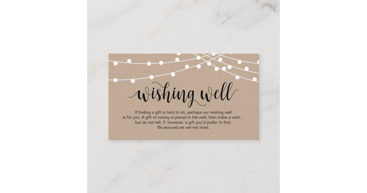 Rustic String Lights, Black, Wedding Wishing Well Enclosure Card | Zazzle