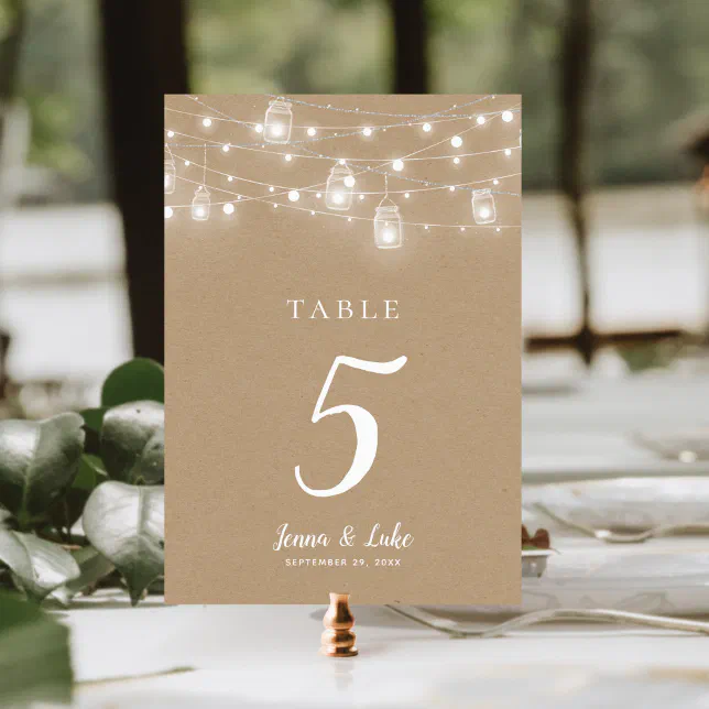 Rustic String Lights Double Sided Wedding Table Number | Zazzle