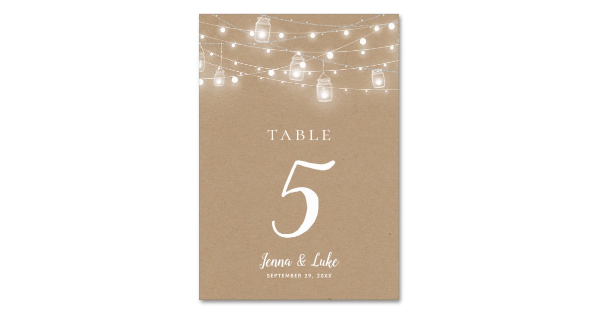 Rustic String Lights Double Sided Wedding Table Number | Zazzle