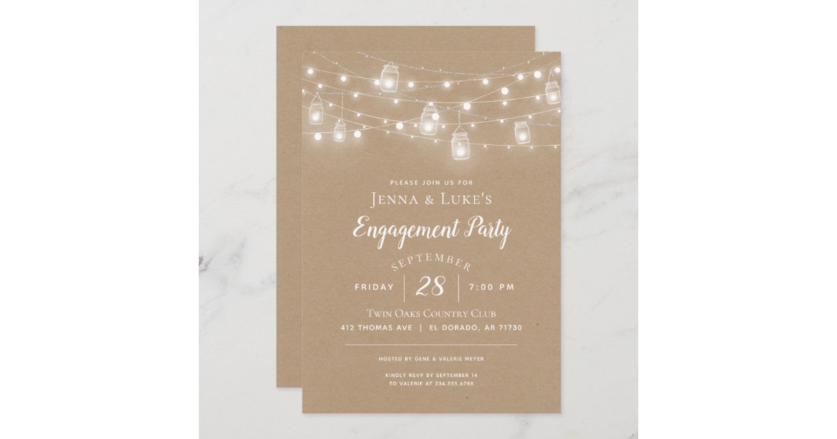 Rustic String Lights Engagement Party Invitation | Zazzle