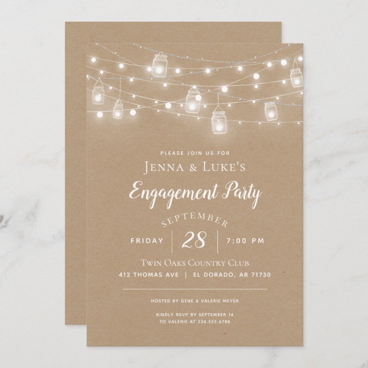 Rustic String Lights Engagement Party Invitation | Zazzle