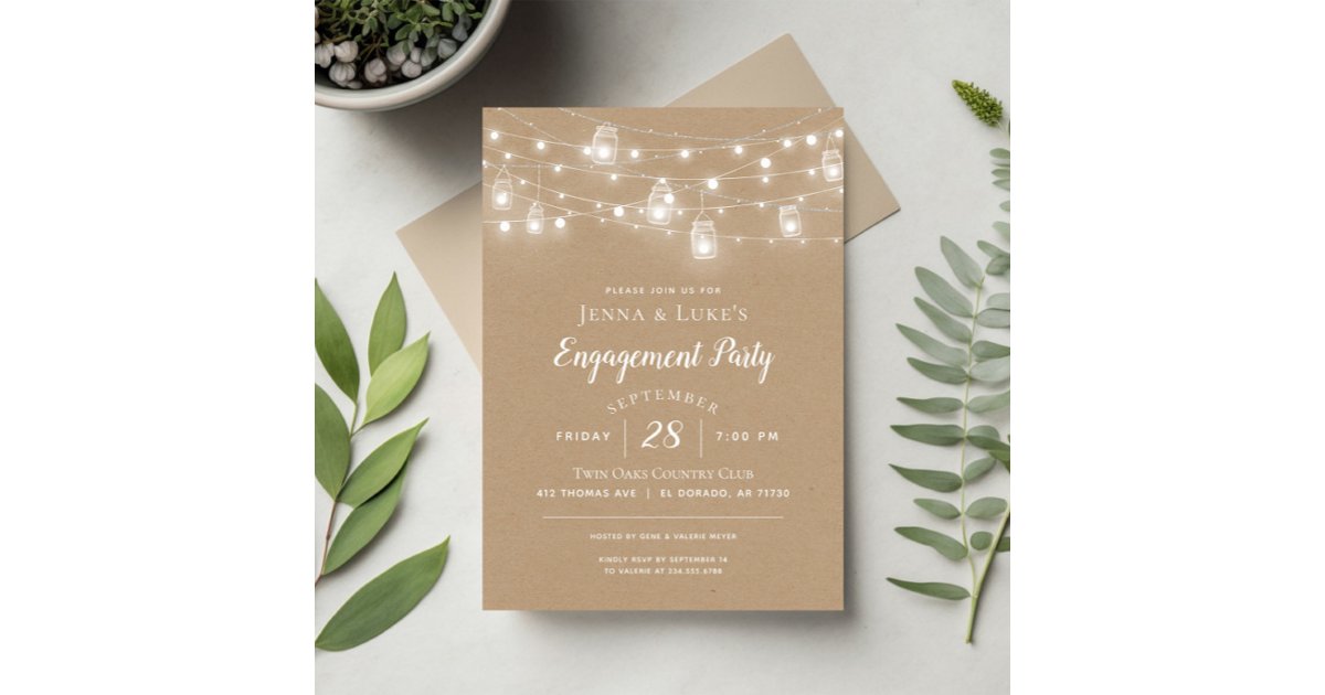 Rustic String Lights Engagement Party Invitation | Zazzle