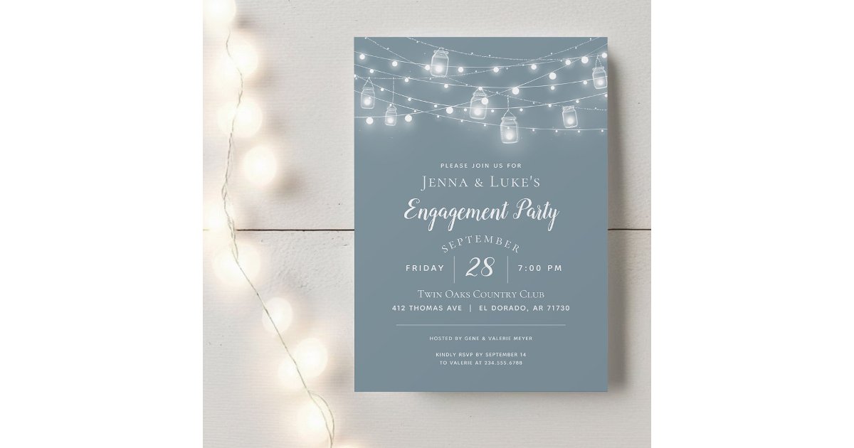 Rustic String Lights Engagement Party Invitation | Zazzle