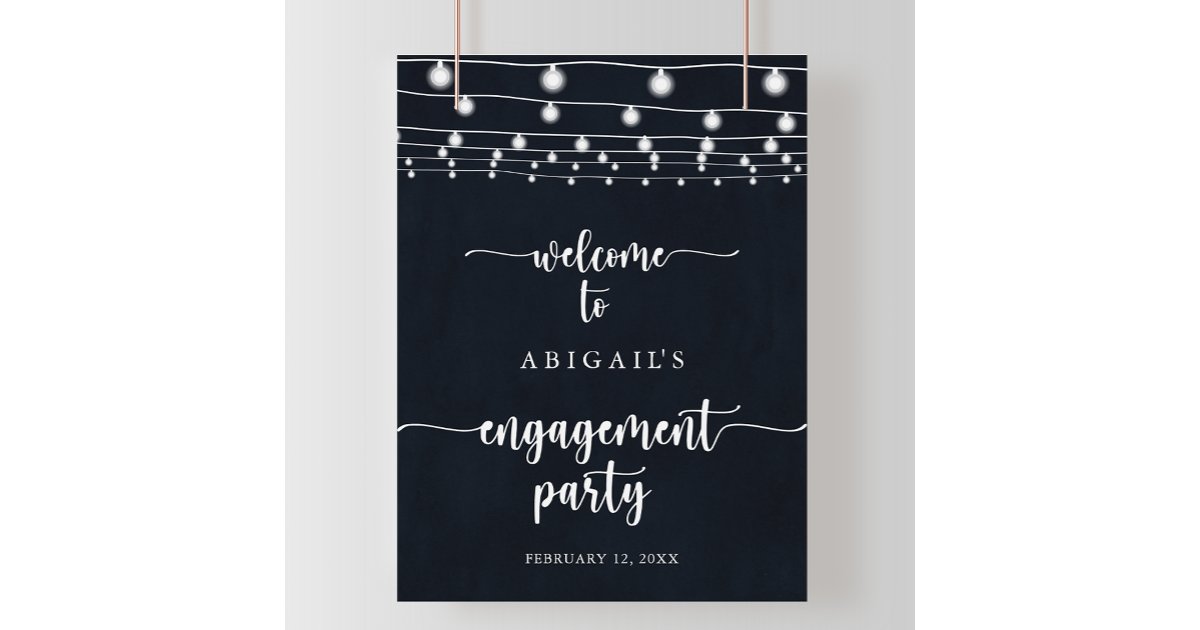 Rustic String Lights Engagement Party Welcome Poster | Zazzle