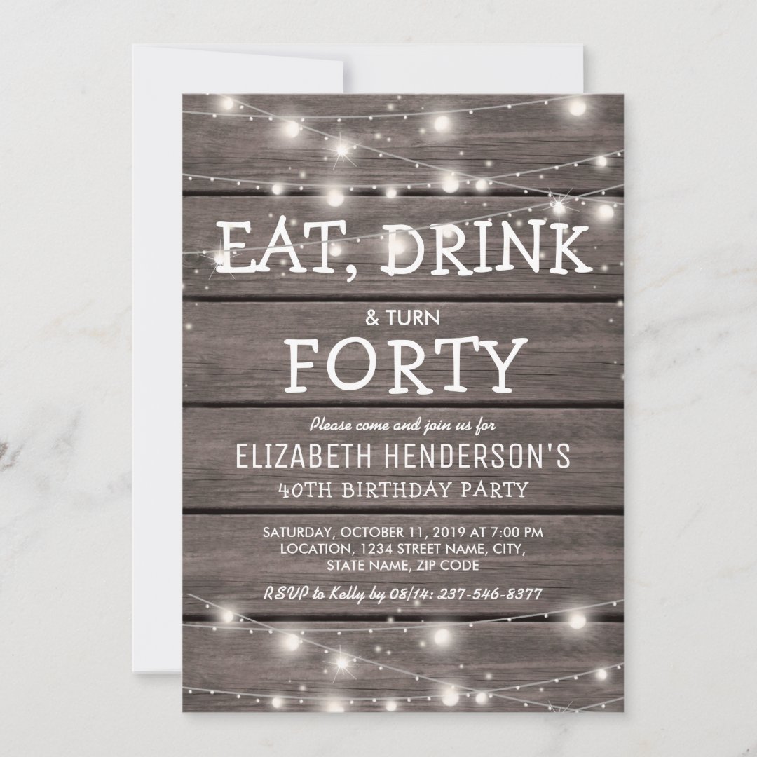 Rustic String Lights Forty Birthday Party | 40th Invitation | Zazzle