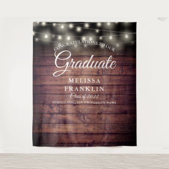 Rustic String Lights Graduation Party Backdrop | Zazzle