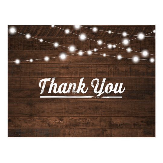 Rustic String Lights Modern Thank You Postcard | Zazzle.com