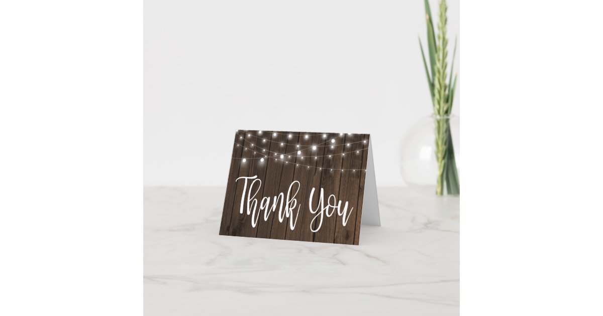 Rustic String Lights on Wood Thank You | Zazzle