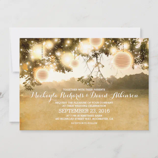 Rustic String Lights Romantic Wedding Invitation | Zazzle