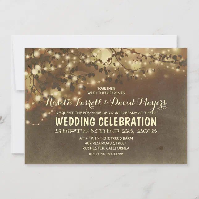 Rustic String Lights Romantic Wedding Invitation | Zazzle